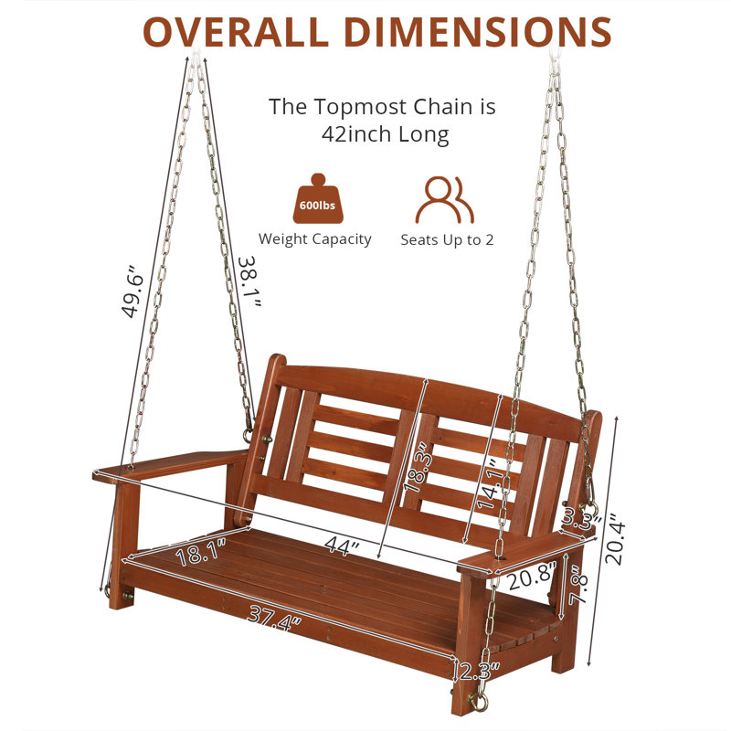 Winston Porter 44 In 2-Person Solid Wood Porch Swing & Reviews | Wayfair