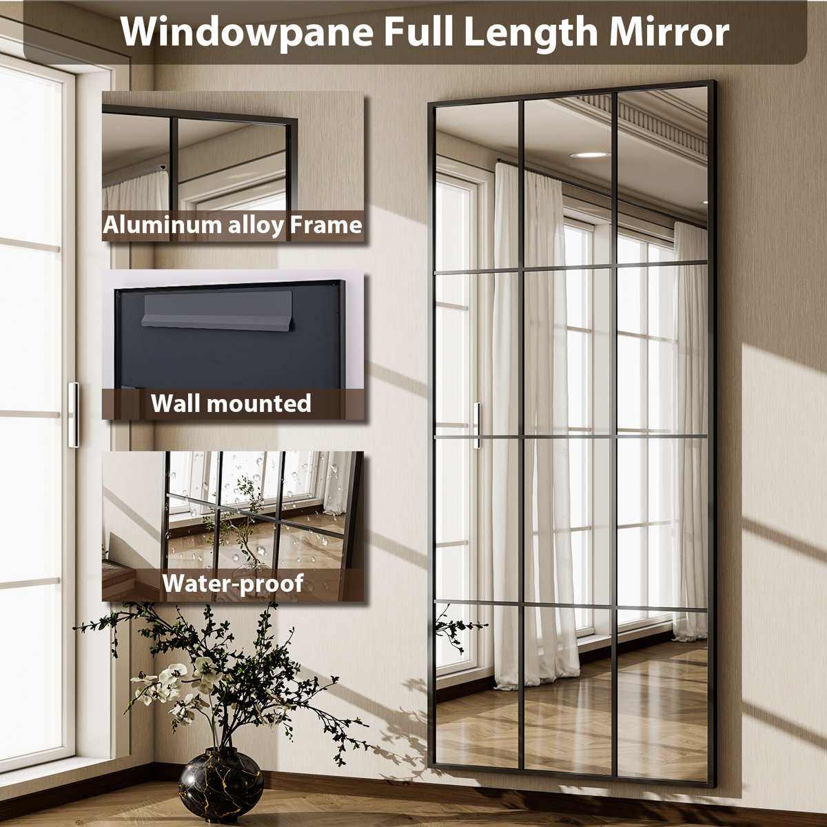 Ebern Designs Gianlucas Window Pane Full Length Mirror Wall Mirror ...
