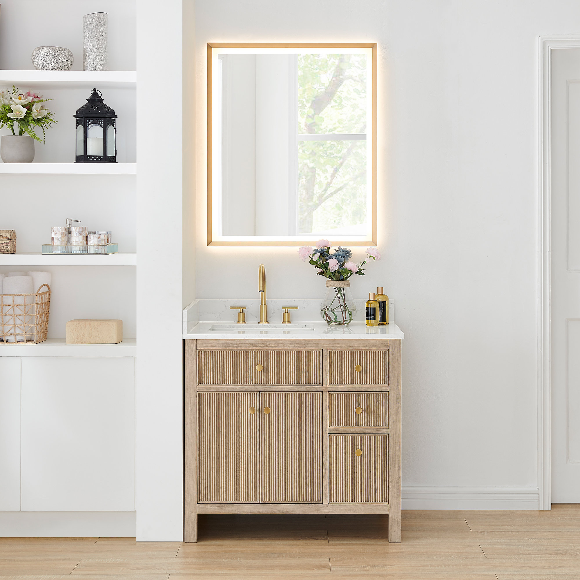 Birch Lane™ Lala 36" Single Bathroom Vanity with Grain White Engineered ...