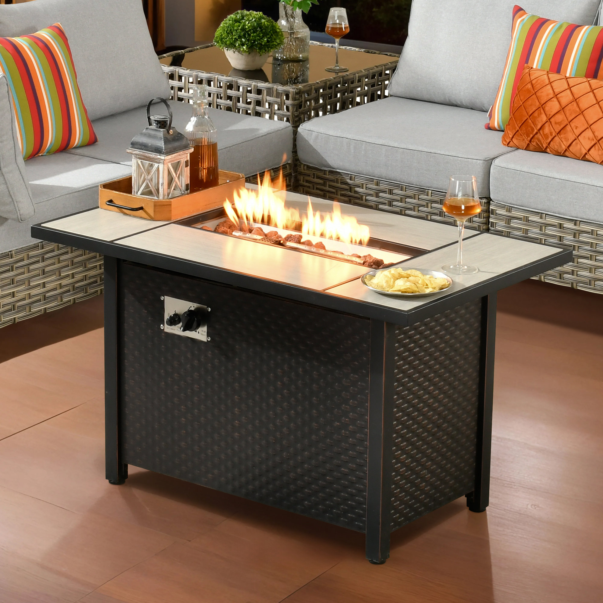 Arlmont & Co. 42'' X 26'' Rectangle Metal Outdoor Propane Firepit Table ...