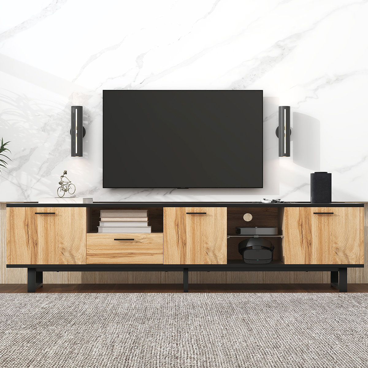 Latitude Run® Versatile TV Stand with Multiple Cabinets and Open ...