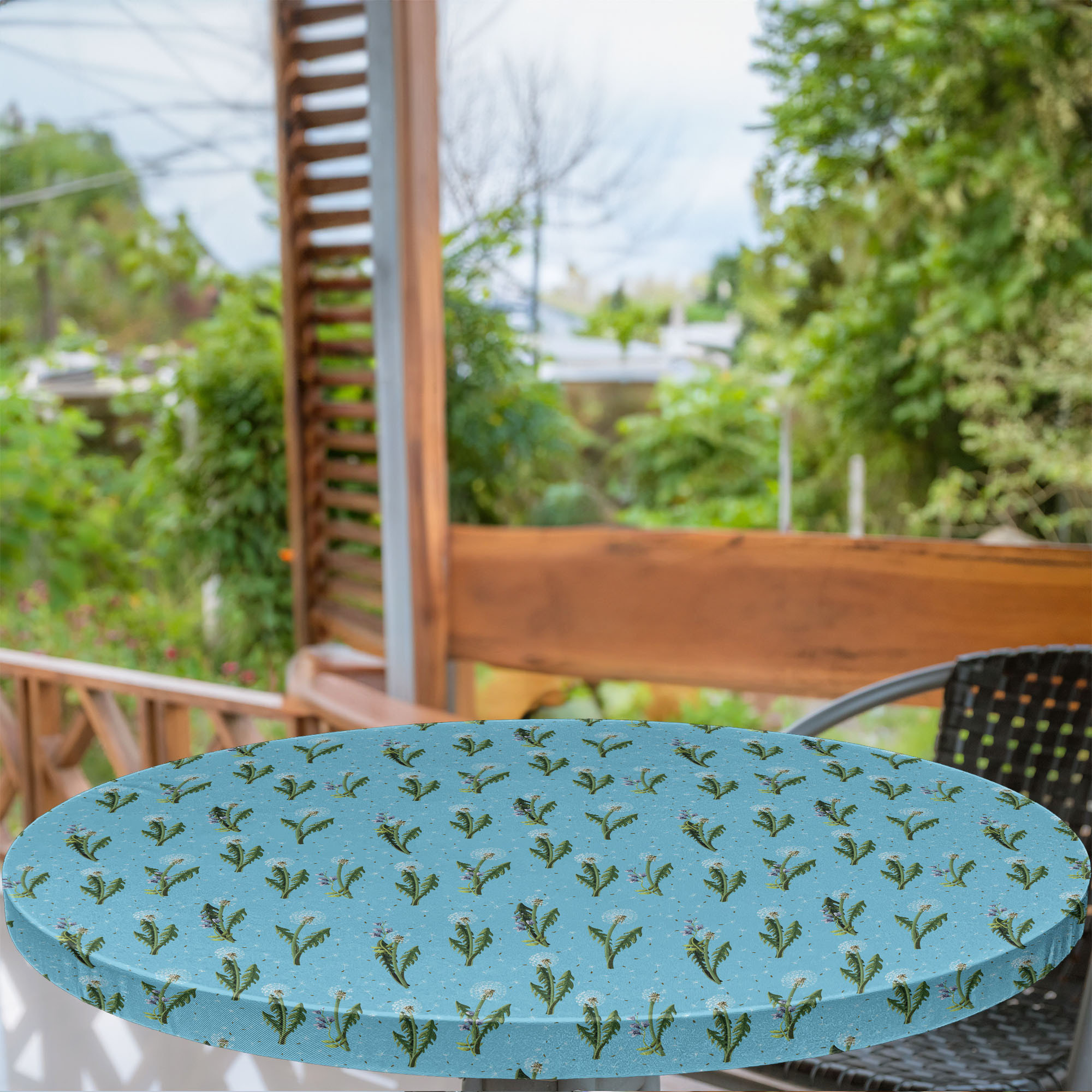 Bay Isle Home™ Garden Fitted Round Tablecloth Deep Sky Blue and Lime ...