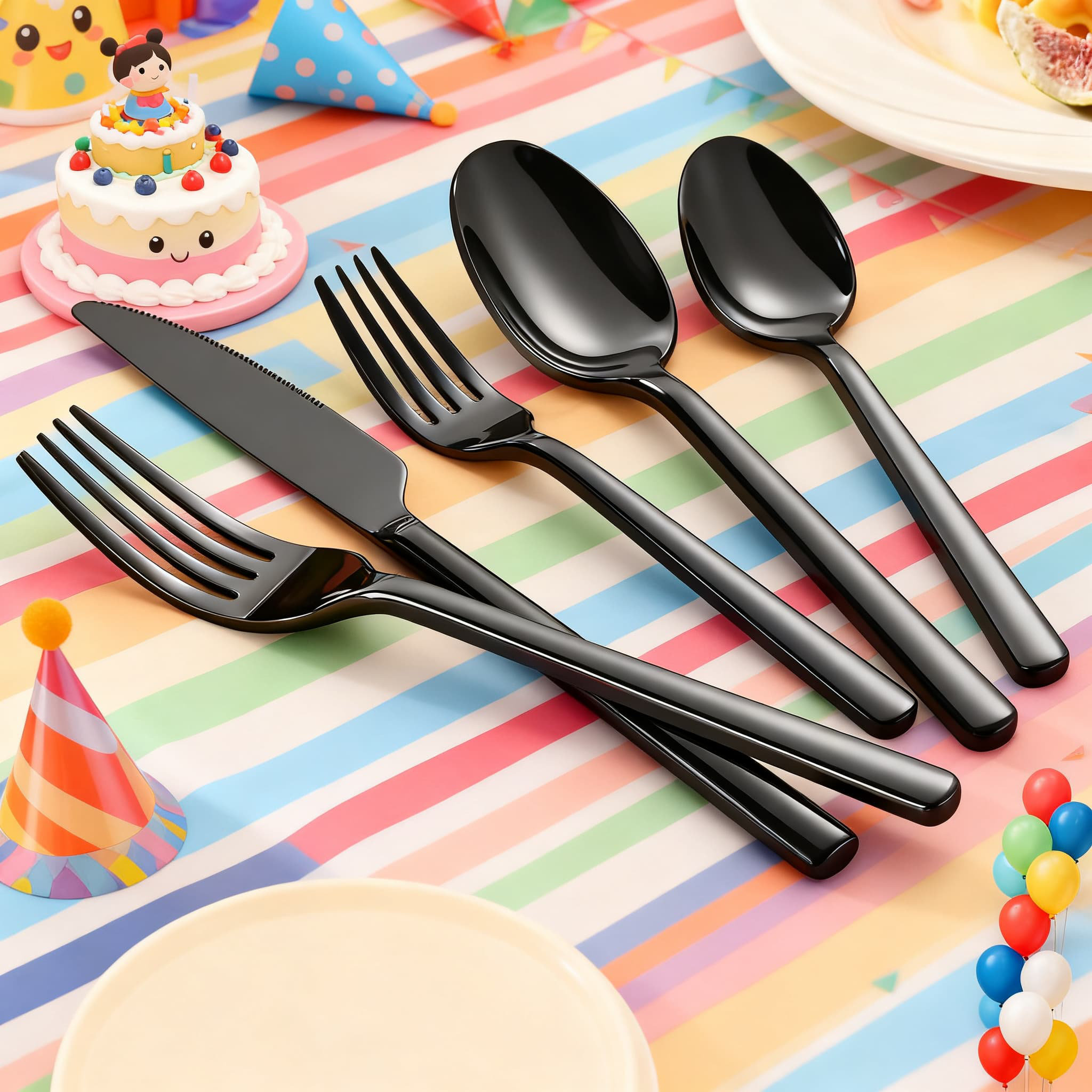 Hokku Designs 40-Piece Black Flatware Set For 8, Premium Stainless ...
