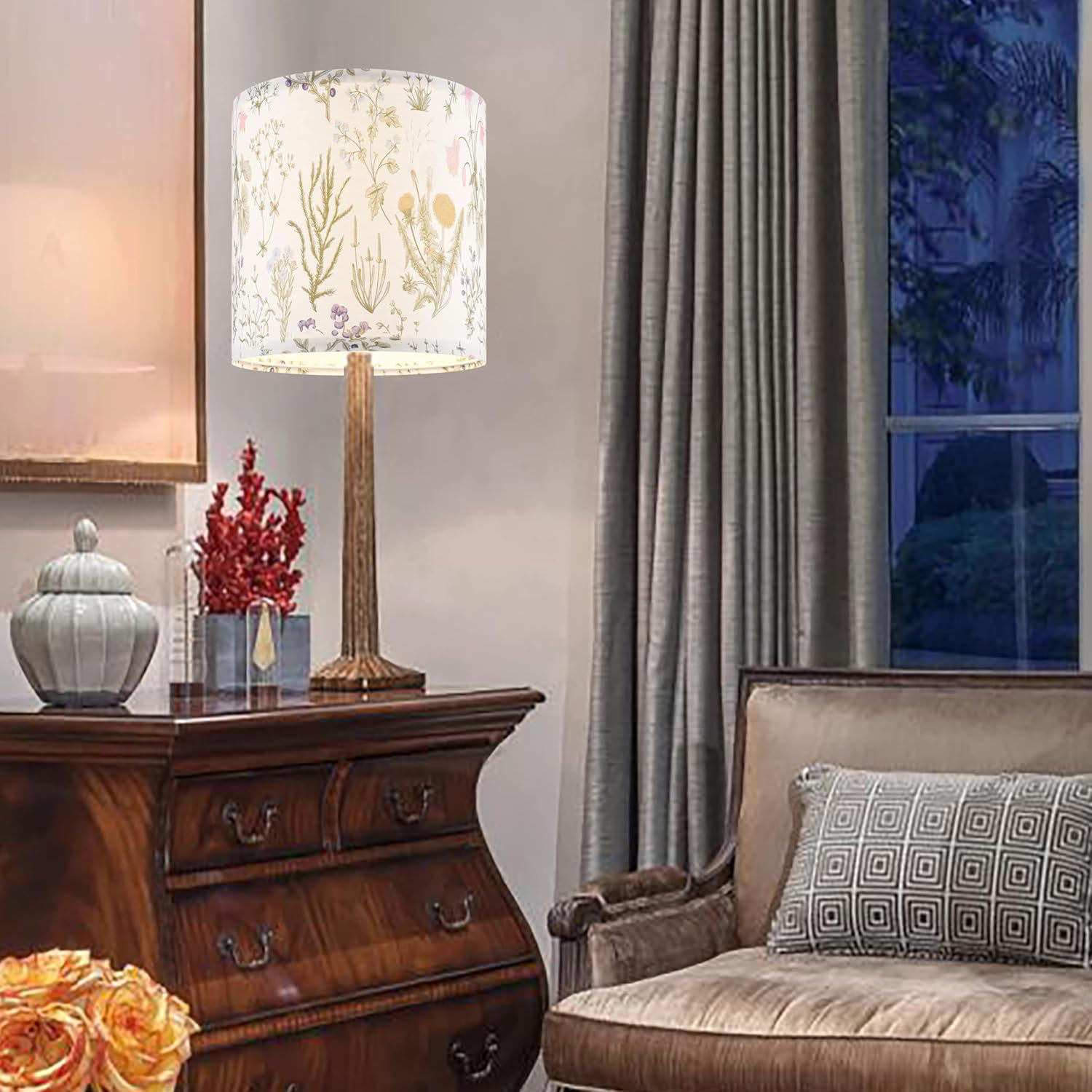 Lark Manor Tall Drum Lamp Shade Set Of 2, Printed Floral Lamp Shade 9.8 ...