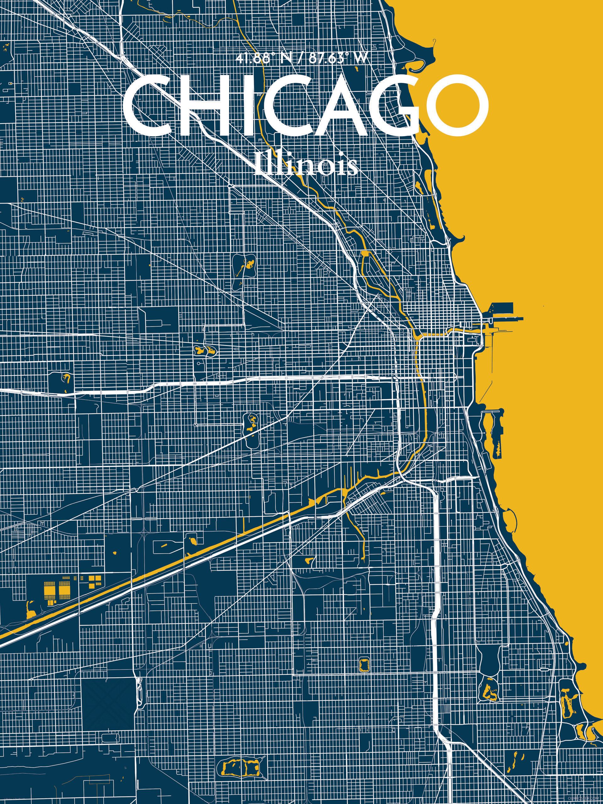 OurPoster.com 'Chicago City Map' Graphic Art Print Poster in Amuse ...