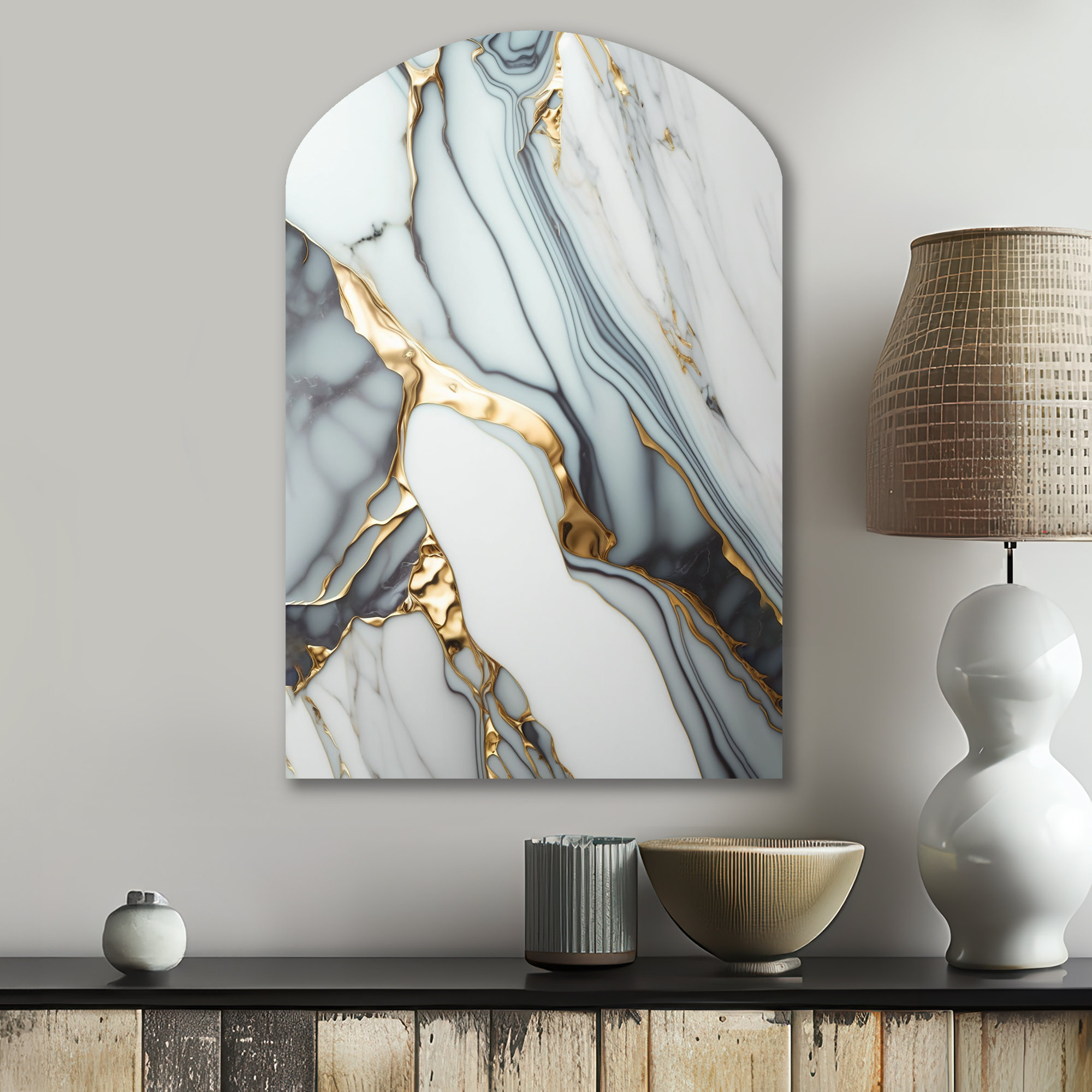 Design Art Abstract Geode Gold And White Marble V - Abstract Marble ...