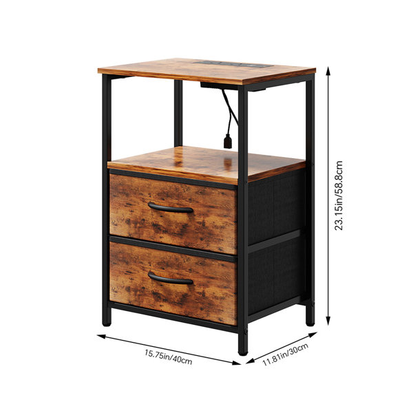 Ebern Designs Bedside Table with Charging Station and LED Lights ...