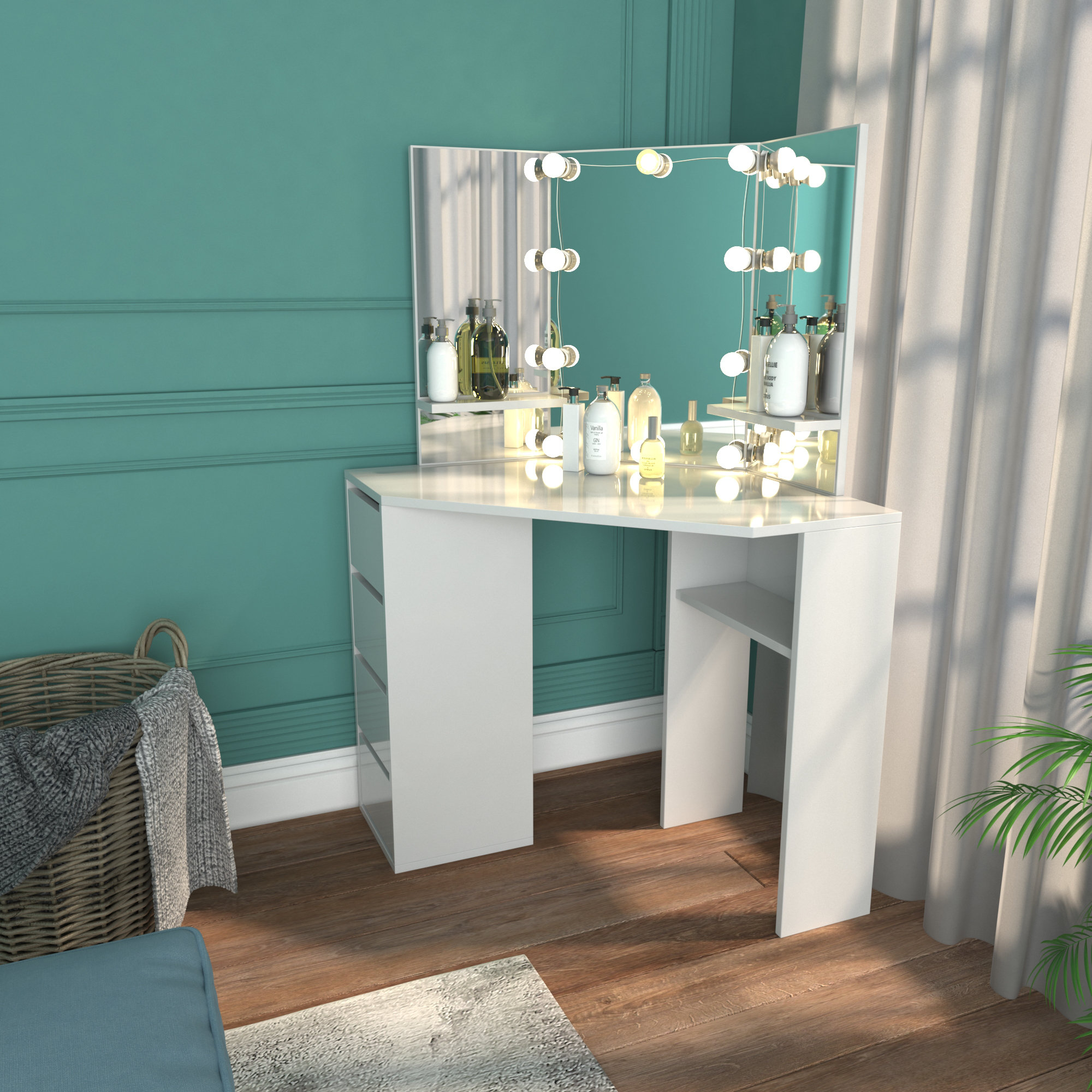 Latitude Run® Corner Vanity Set with Mirror | Wayfair
