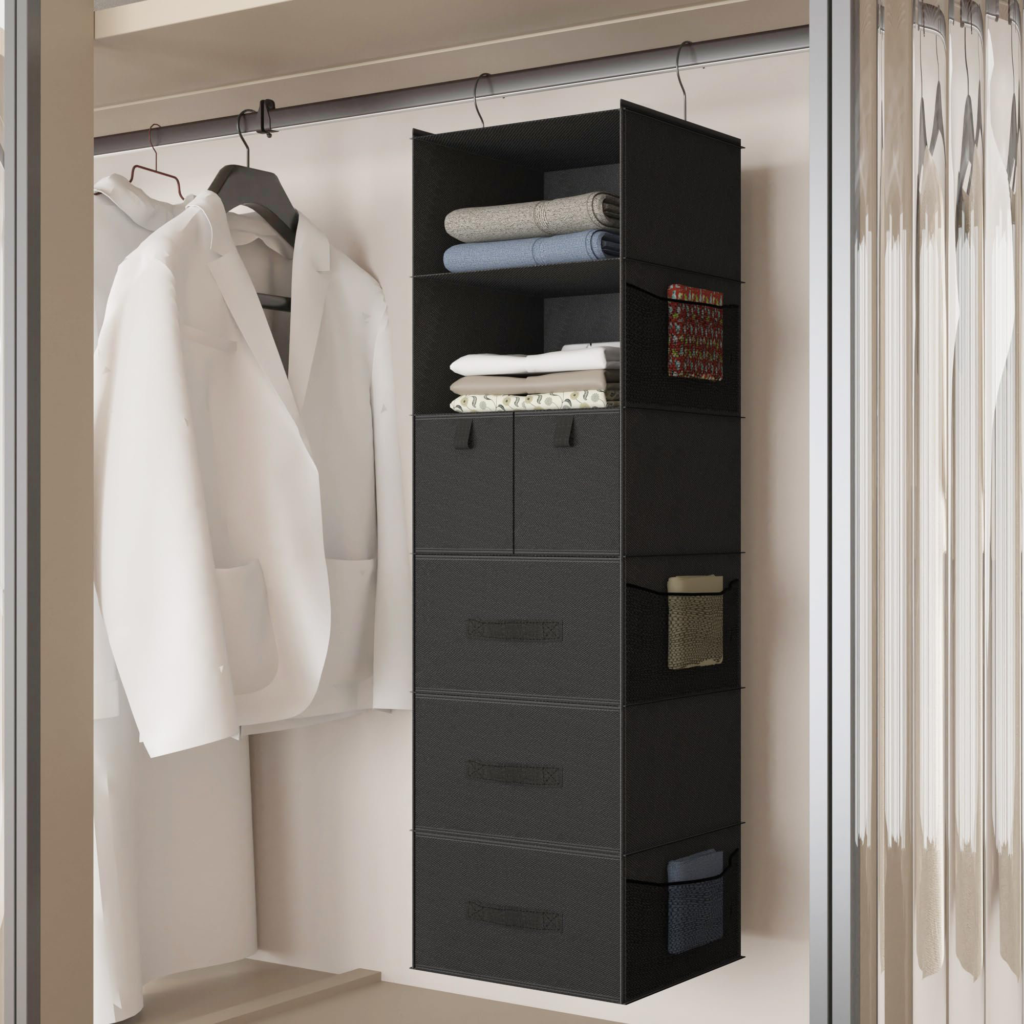 Rebrilliant 6-Shelves Hanging Closet Organizer With 5 Different Drawers ...