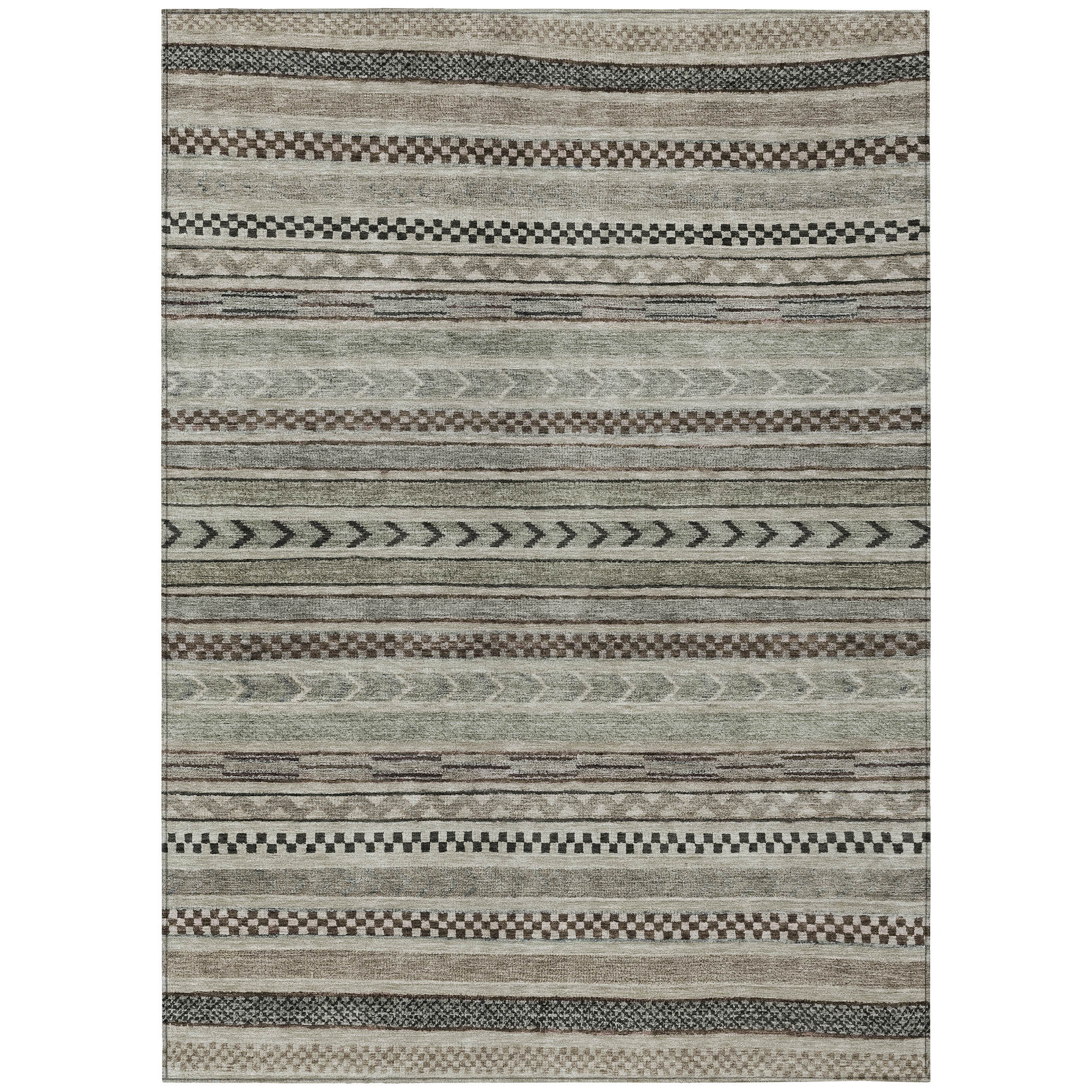 HomeRoots 10' X 14' Taupe And Brown Striped Washable Indoor Outdoor ...