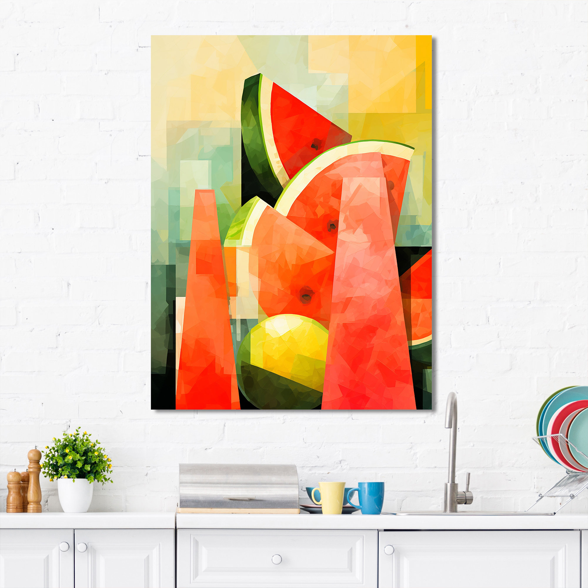 August Grove® Red Geometric Watermelon Pattern 2 - Melon Wall Art | Wayfair