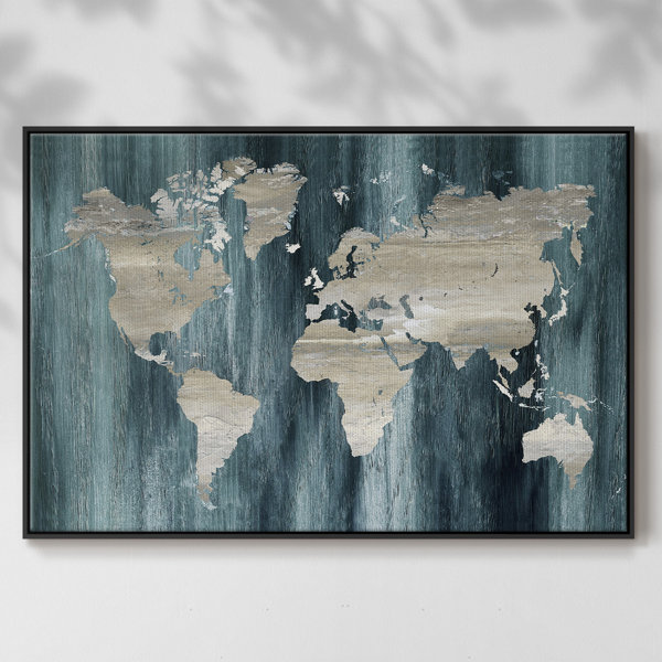 Williston Forge Navy World Map Framed On Canvas Print | Wayfair