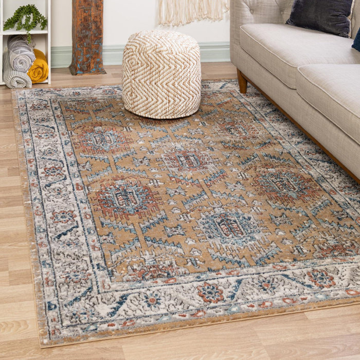 Langley Street Weingartner Performance Mustard Yellow/Ivory/Blue Rug ...