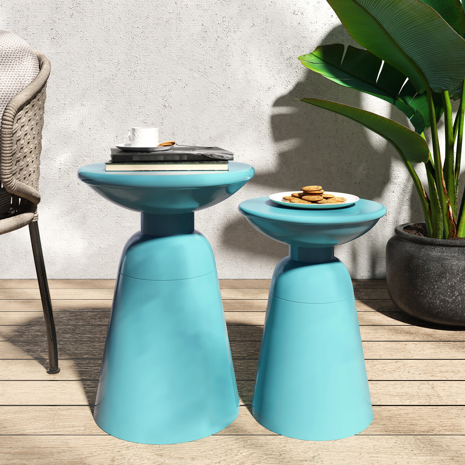 Ivy Bronx 2 Iron Side Table Collection, Teal, Flared Pedestal Design ...