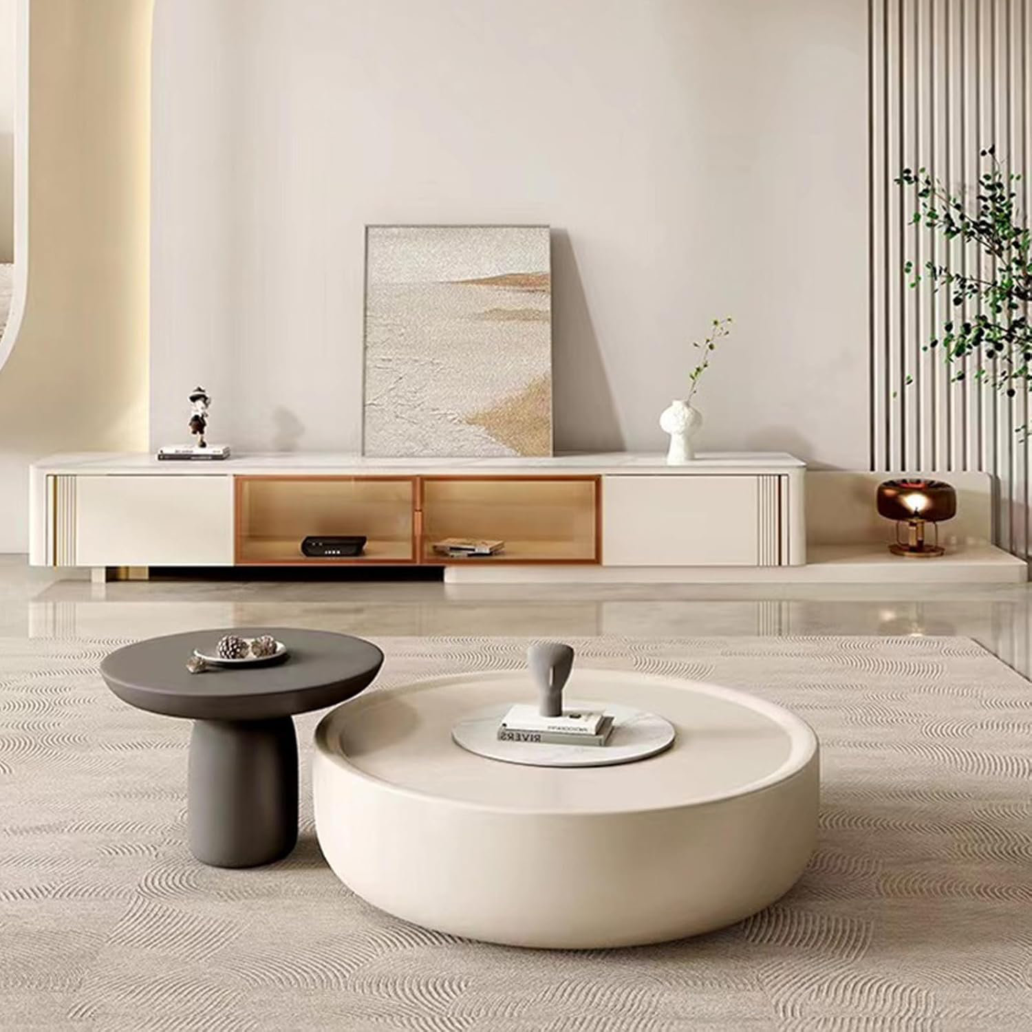 Hokku Designs "Cloud Cream Coffee Table" – Round Solid Wood Side Table ...