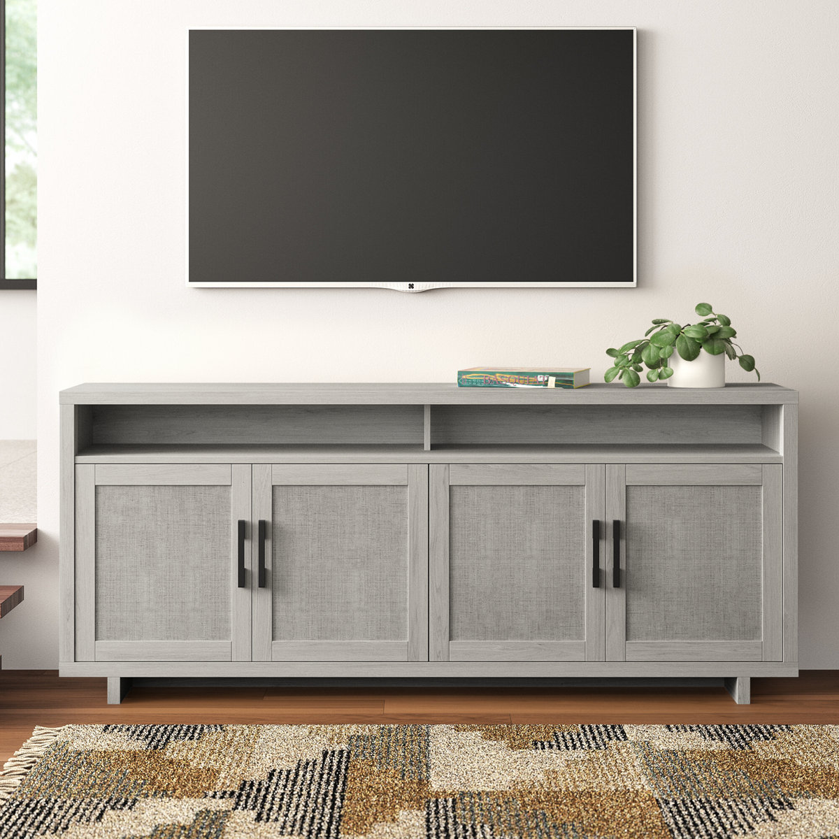 Wade Logan® Burnetti Stand For Tvs Up To 80" With Linen Doors & Reviews ...