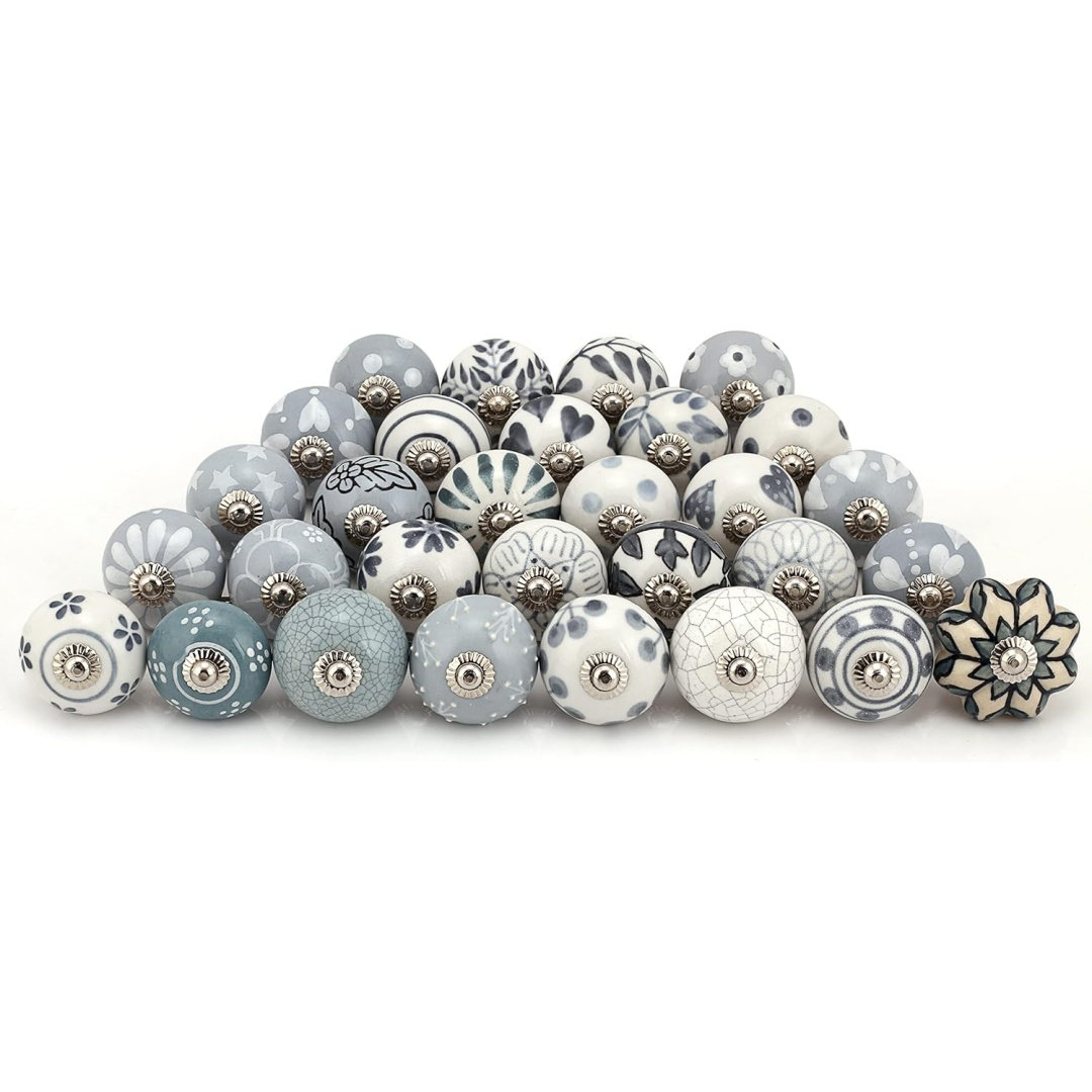 CHi Charter House Innovations Assorted Cabinet Knobs - Set Of 30 Pcs - Grey Ceramic Drawer Pull ...