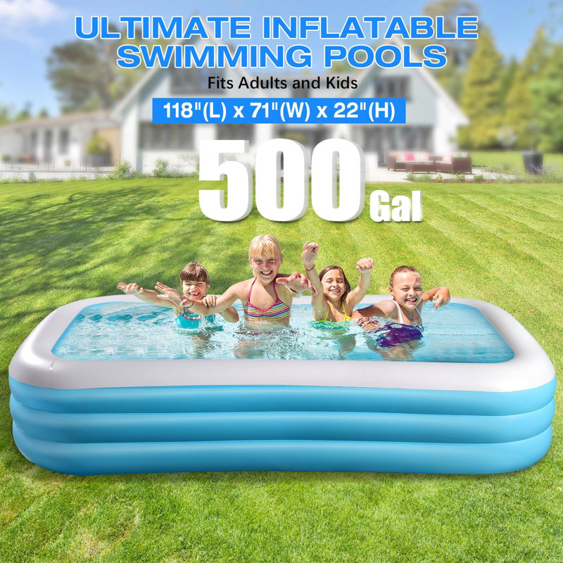 Utibia Inflatable Pool for Kids and Adults-118" X 71" X 22" Full-Sized ...