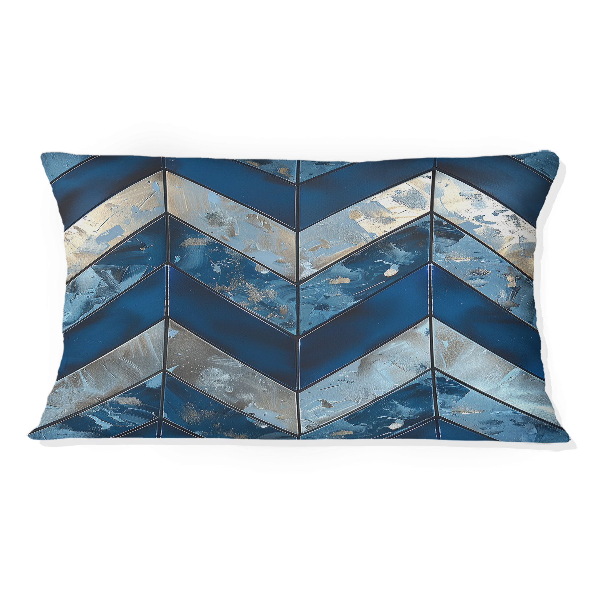 Design Art Blue Silver Chevon Pattern Dreams IV - Modern Lumbar Pillow ...