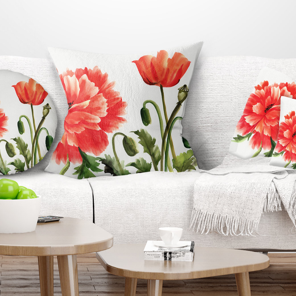Design Art Red Poppies - Floral Printed Throw Pillow - Wayfair Canada