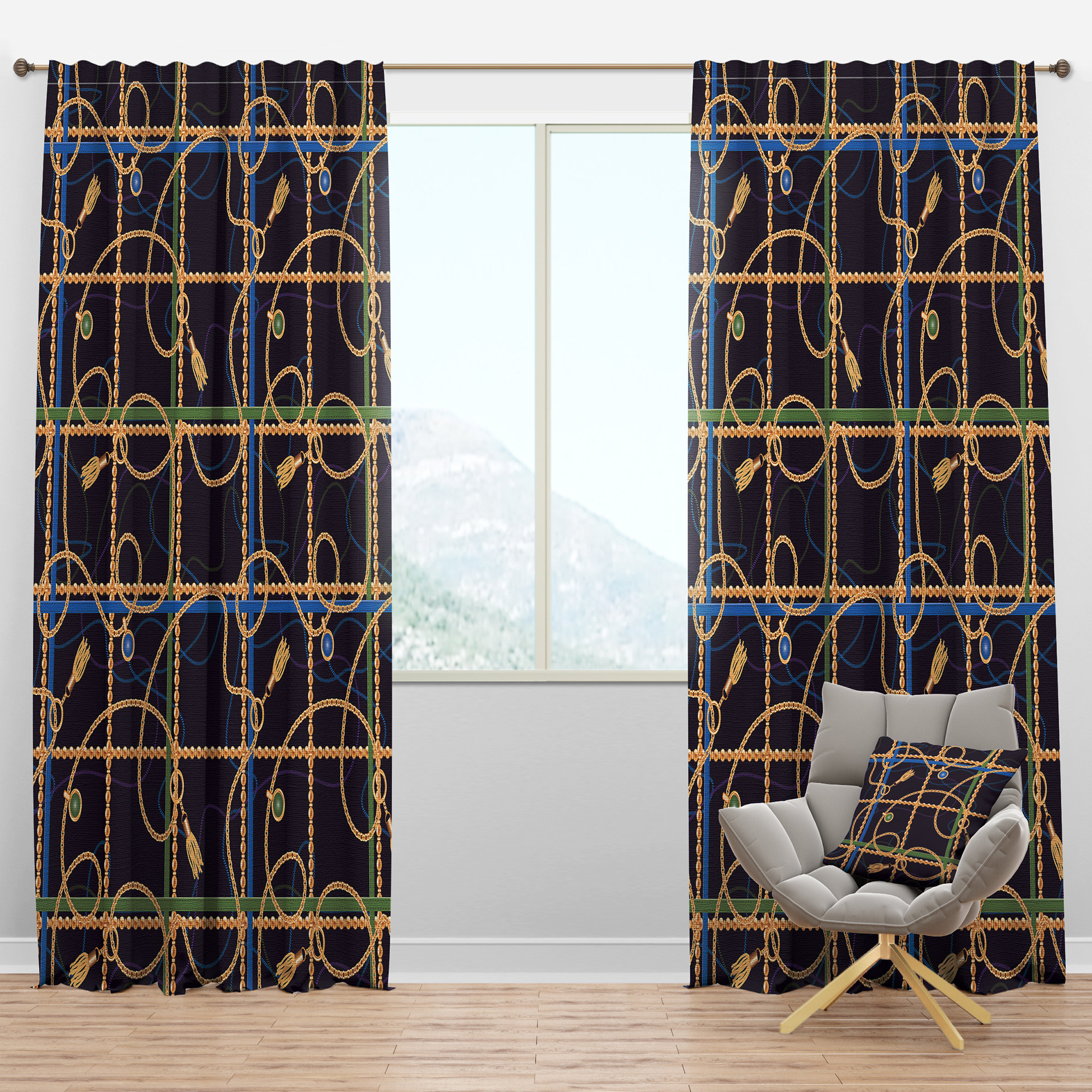 Design Art Trendy Gold Chain Pattern - Abstract Curtain - Velvet Room ...