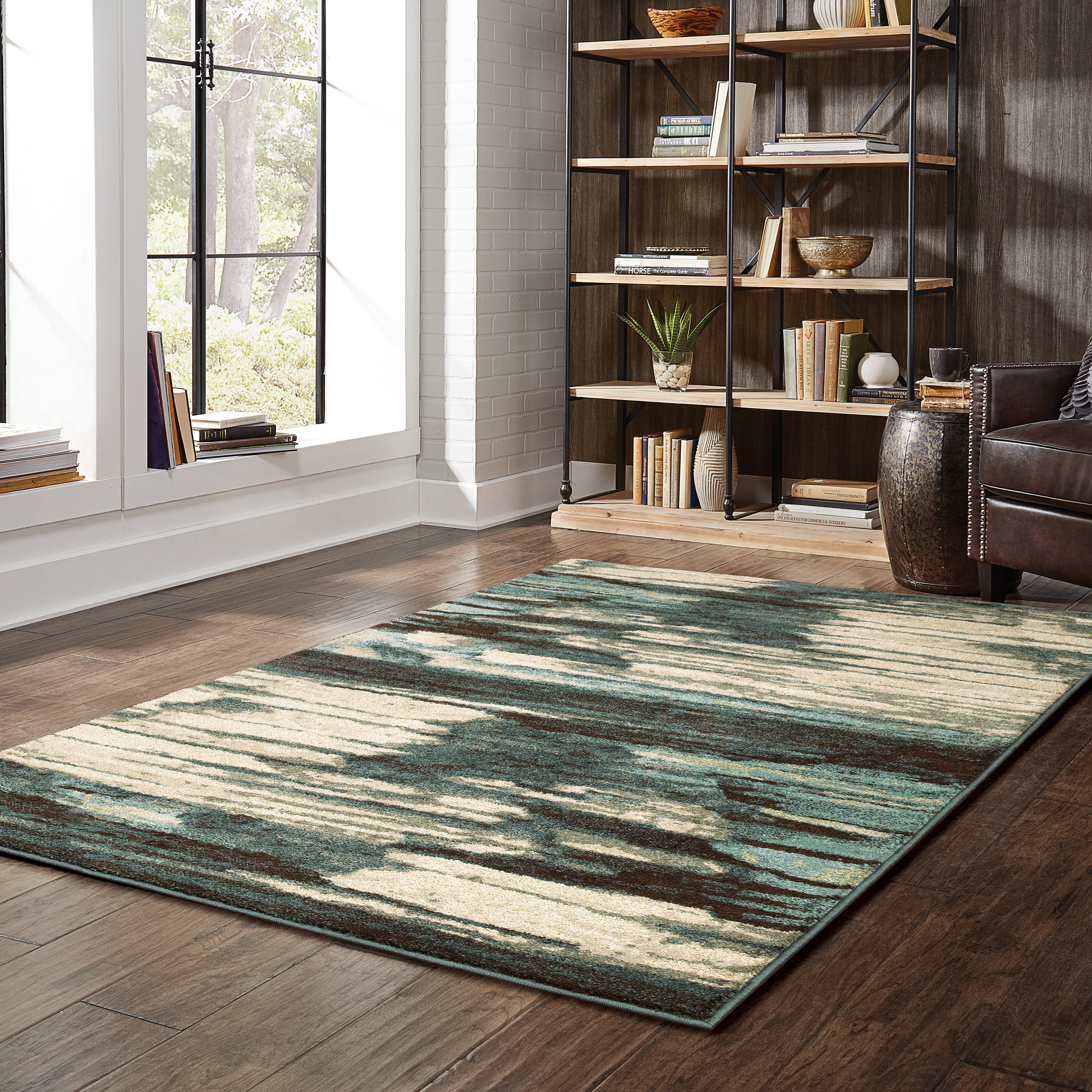 Williston Forge Ernie Abstract Teal/Brown Rug & Reviews | Wayfair