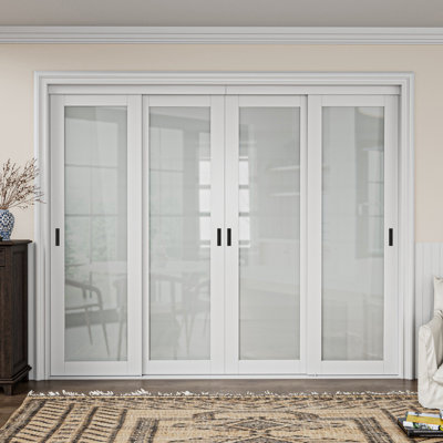 Home Worthy 80"H 4 - Panels Frosted Glass Closet Sliding Door with ...