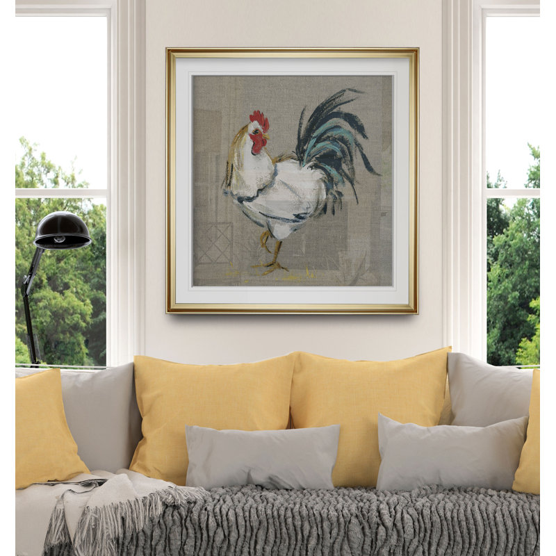 August Grove® 'Linen Rooster II' Oil Painting Print & Reviews | Wayfair