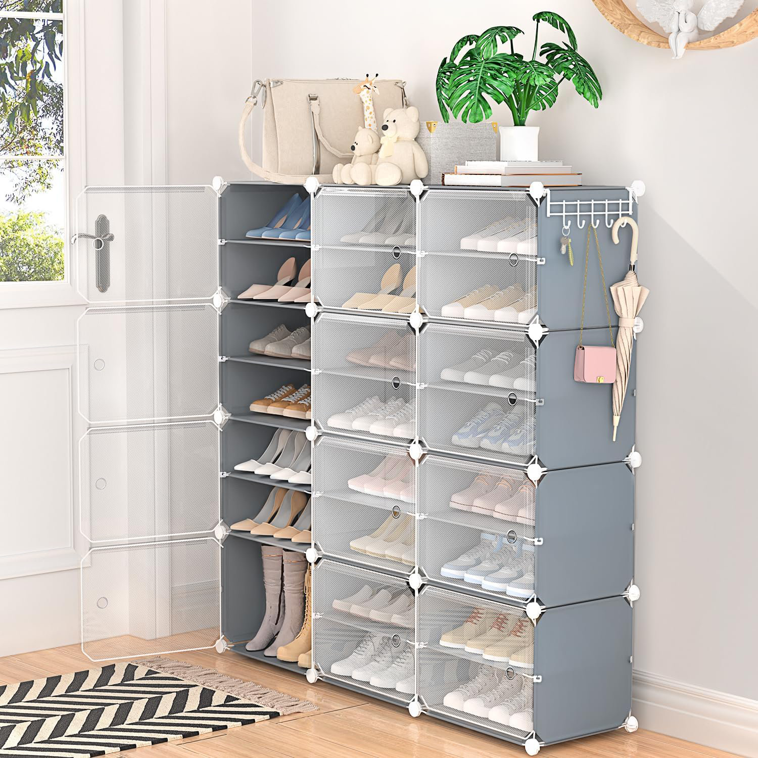 Rebrilliant Portable Shoe Rack Organizer With Covers 48-Pair Shoe ...