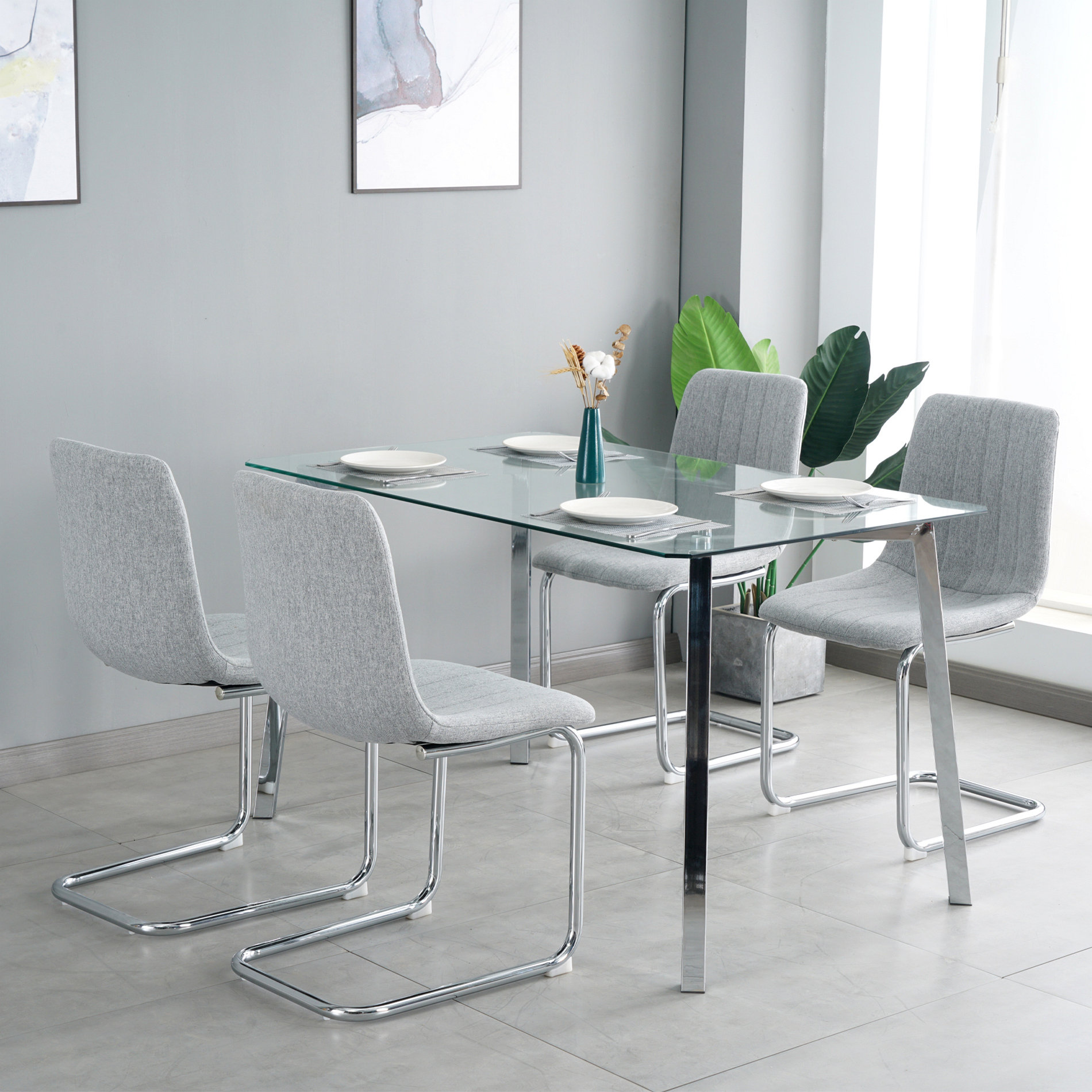 George Oliver Modern Simple Light Luxury Dining Light Grey Chair Home ...