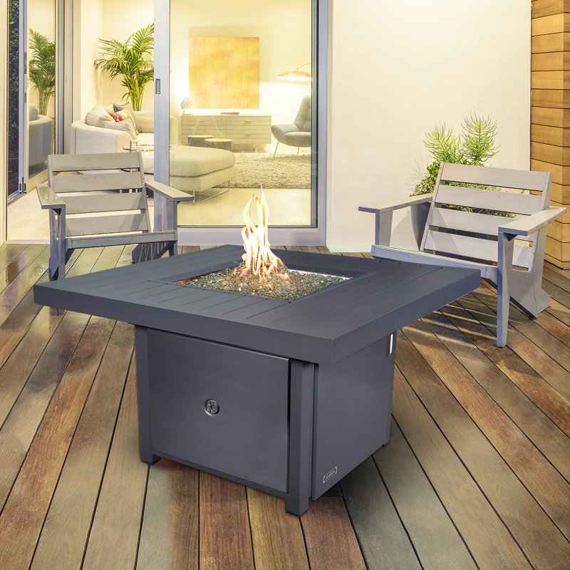 Sunbeam Square Aluminum Propane/Natural Gas Outdoor Fire Pit Table ...