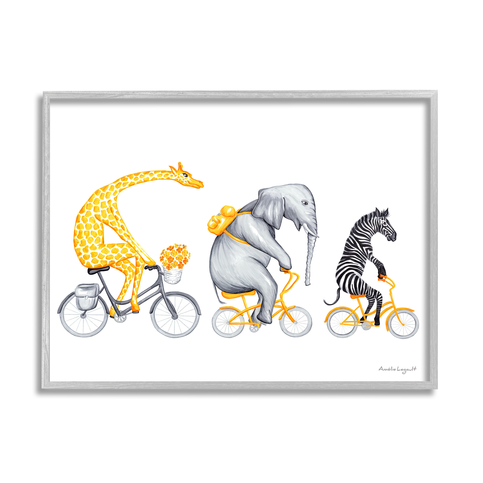 Stupell Industries Savanna Animals Riding Bikes Bicycles Yellow Accent ...