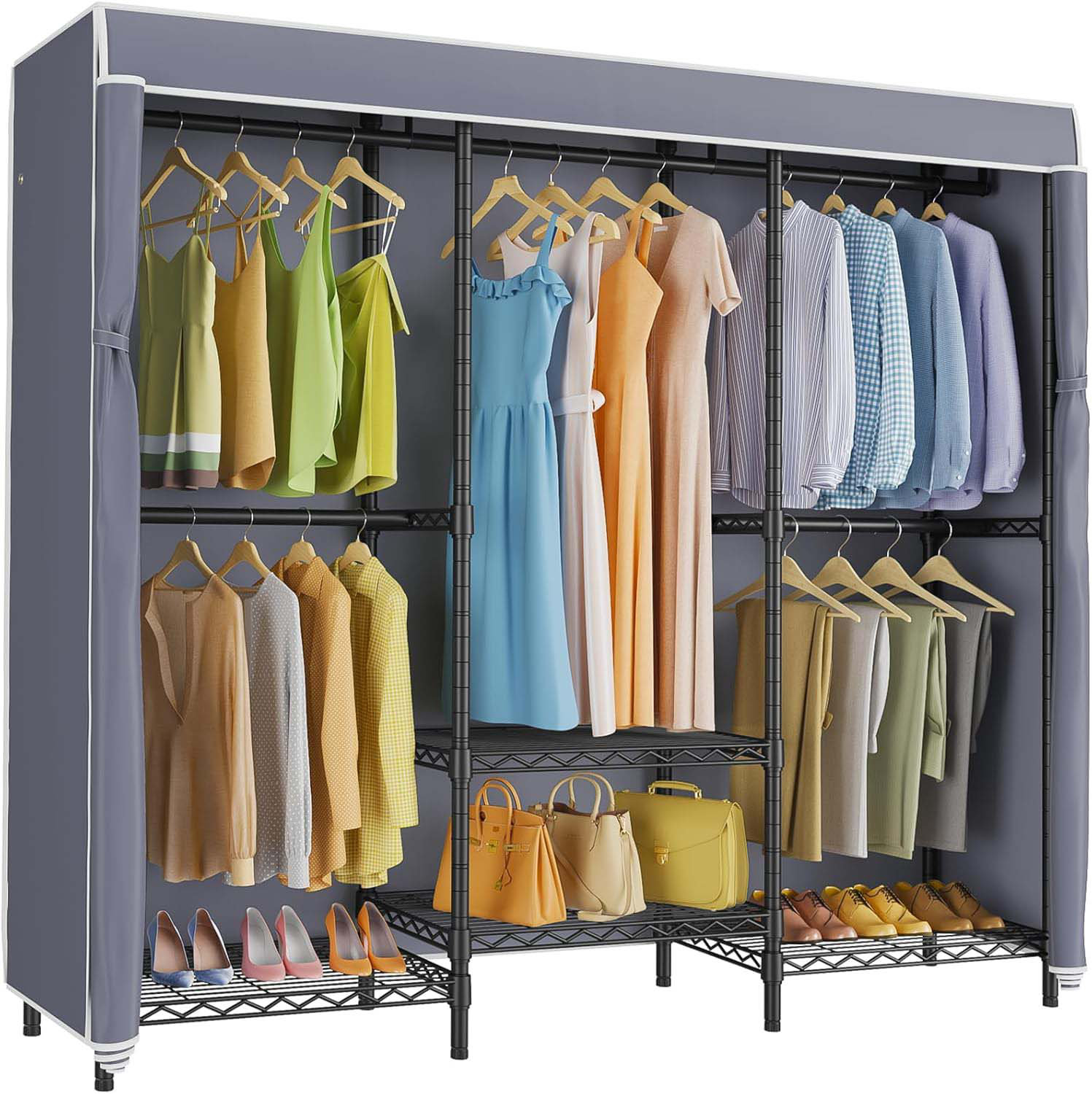 Rebrilliant Covered Garment Rack Heavy Duty Clothes Rack With Cover And ...