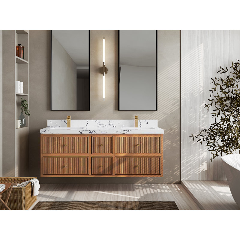 Willow Collections Sonoma Floating Teak 60'' Double Bathroom Vanity ...