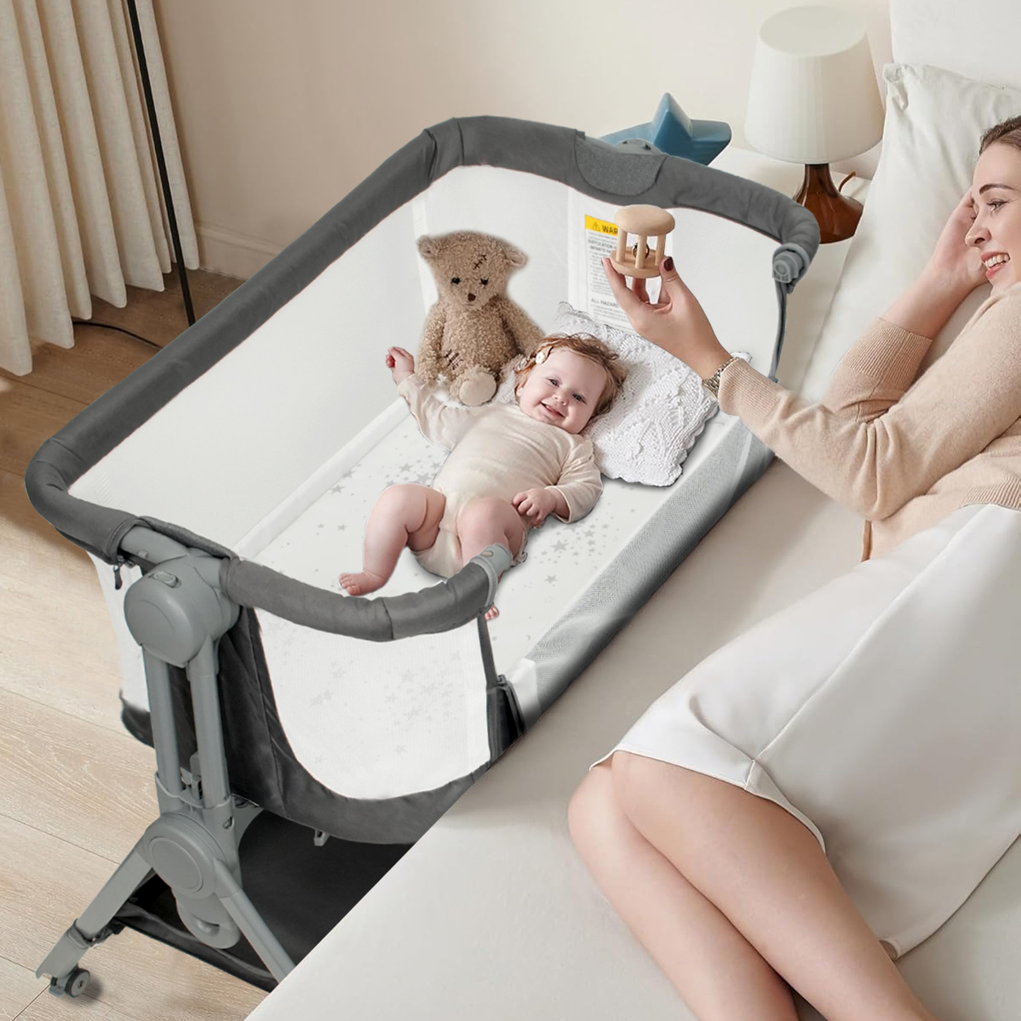 Zoomie Kids Baby Bassinets Bedside Sleeper with Mattress and stand ...