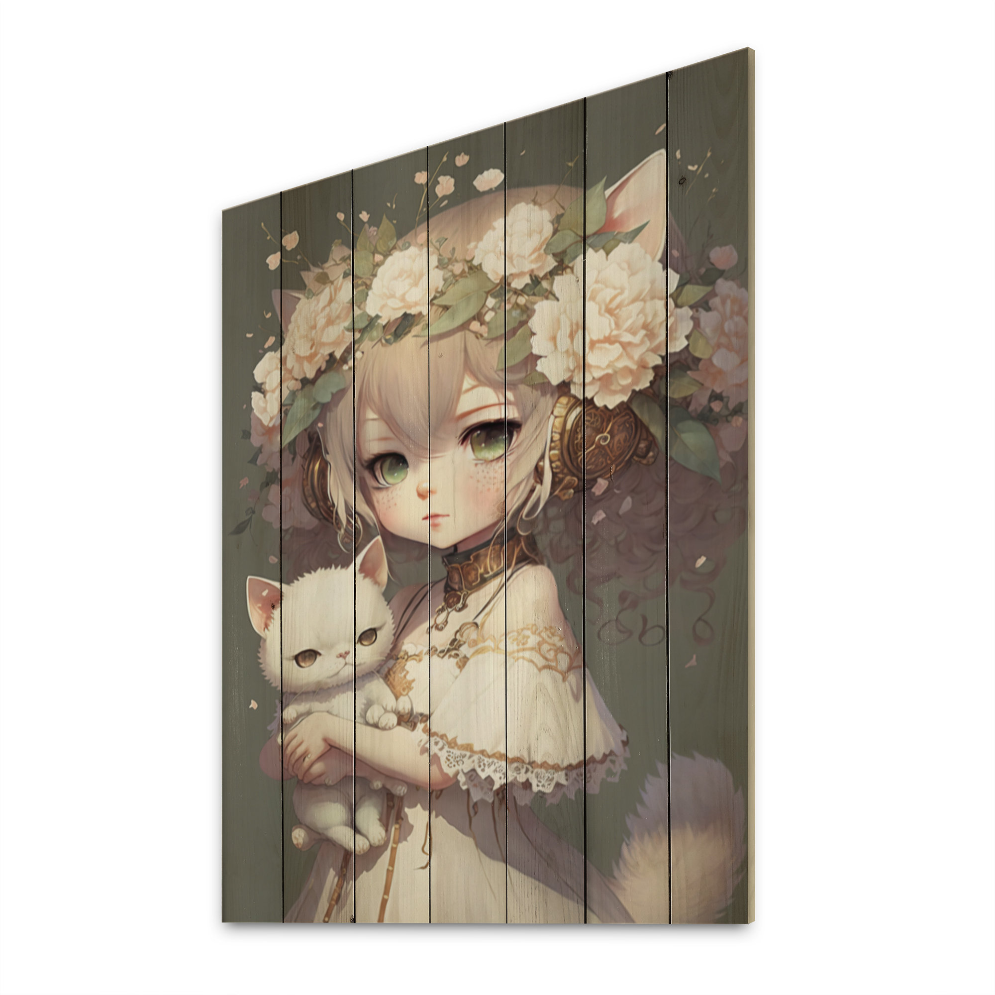 Red Barrel Studio® Anime Girl With White Cat - Woman Fantasy Print on ...