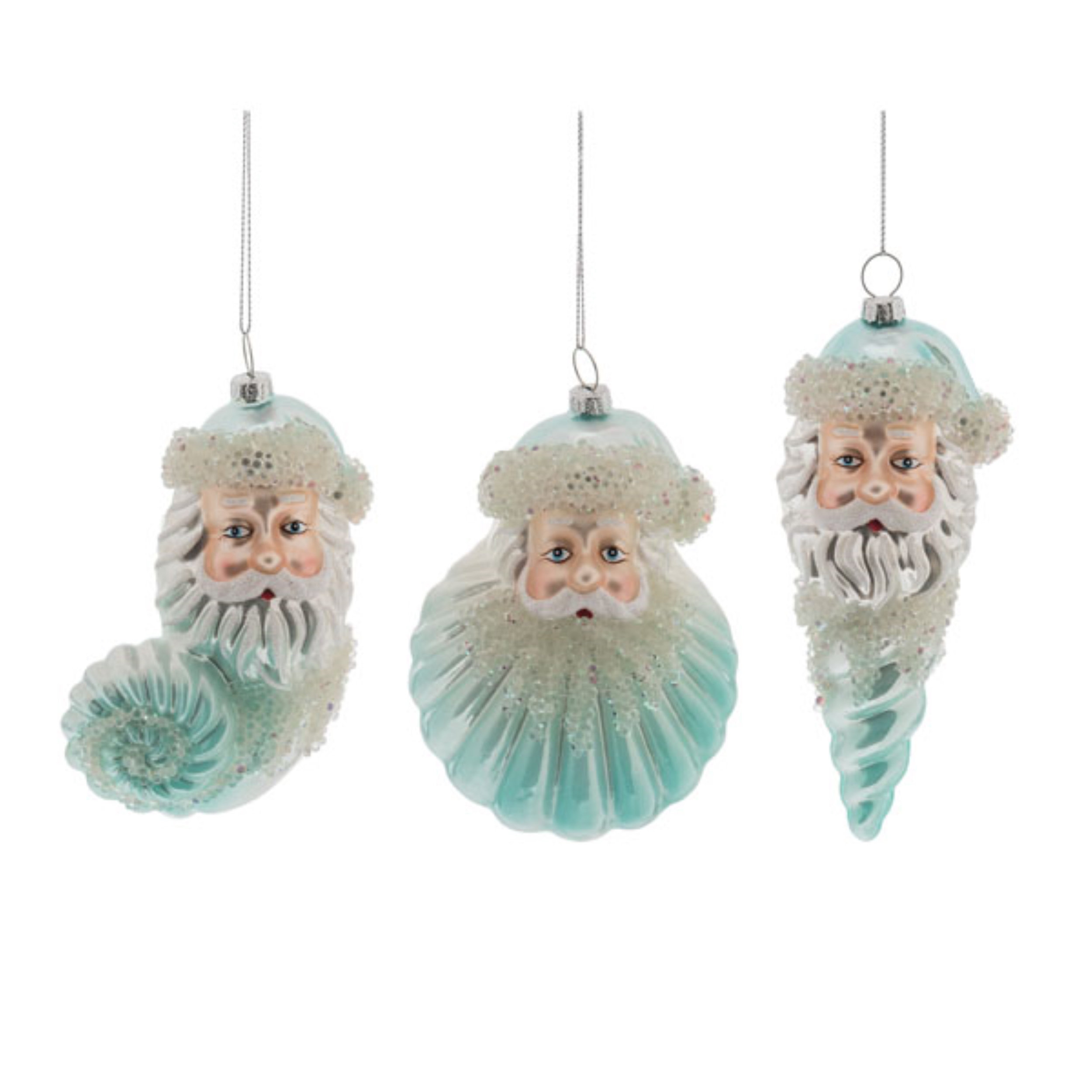 Dovecove Glass Sea Shell Santa Ornament Set of 3 Christmas Home ...