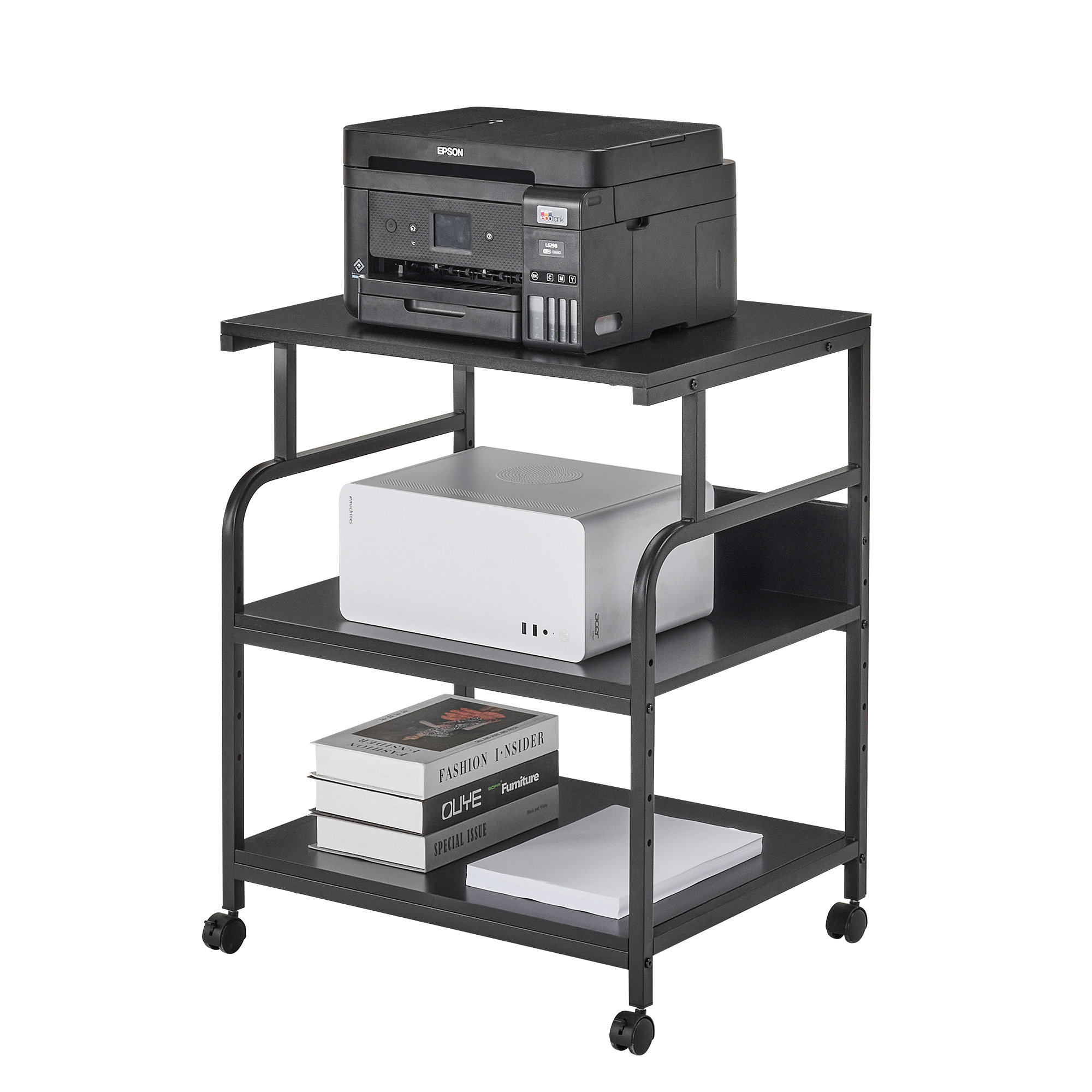 Vecelo 3 Tier Large Printer Stand With Wheels Power Outlet Usb Port ...