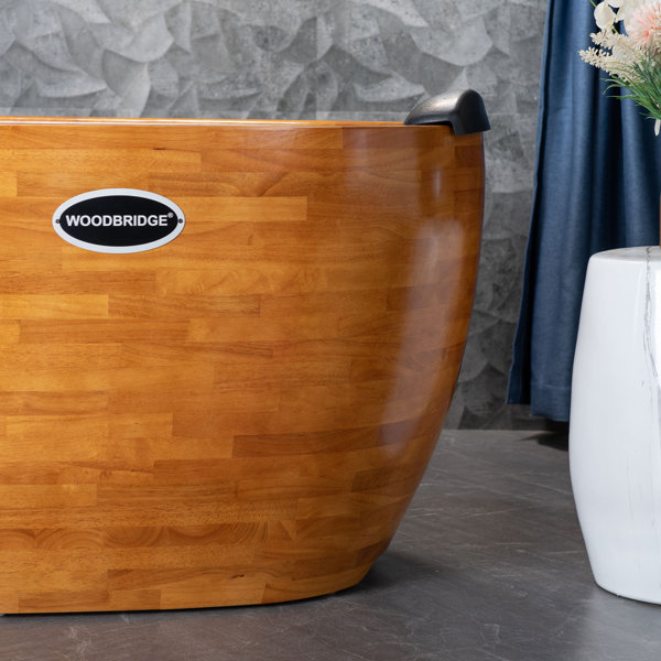 WoodBridge 67'' x 31.5'' Freestanding Soaking Wood Bathtub | Wayfair