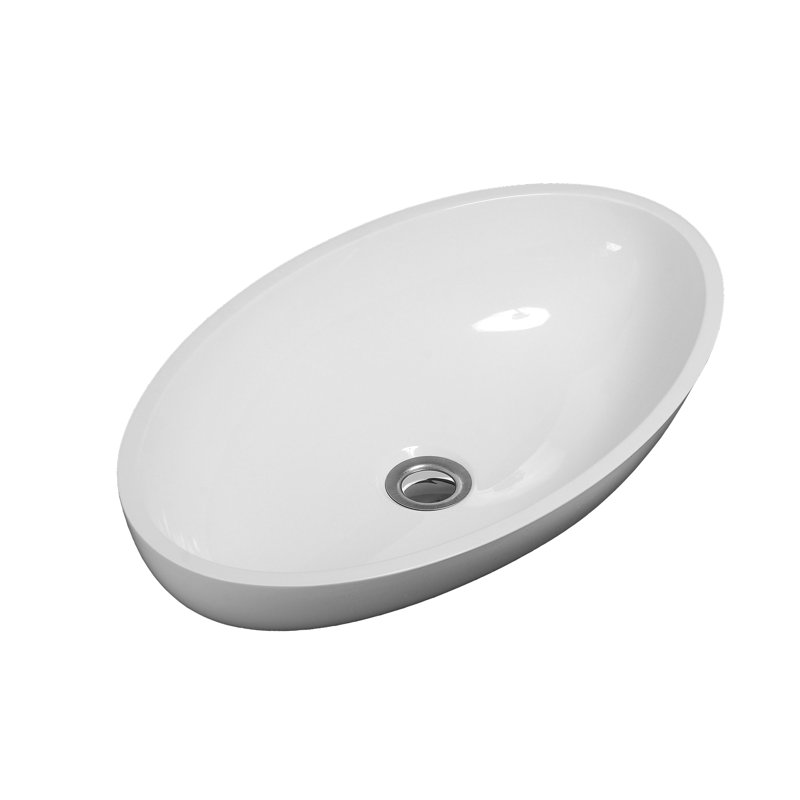 Calma 12'' White Polymarble Oval Vessel Bathroom Sink | Wayfair