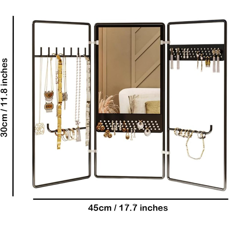 Latitude Run® 3-Tier Foldable Jewelry Organizer with Mirror | Wayfair