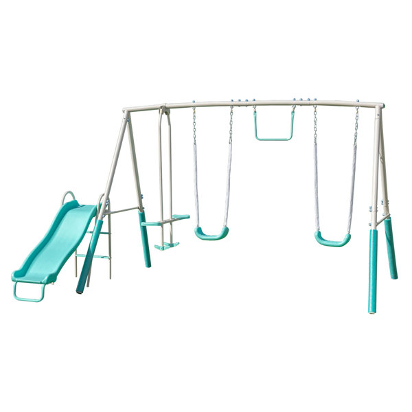 Sportspower Arcadia Metal Swing Set with Glider, Trapeze on 5' Blow ...