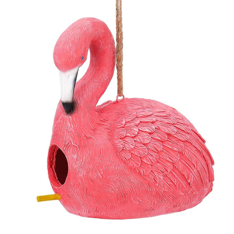 Bay Isle Home™ Resin Flamingo Hanging Outdoor Birdhouse | Wayfair