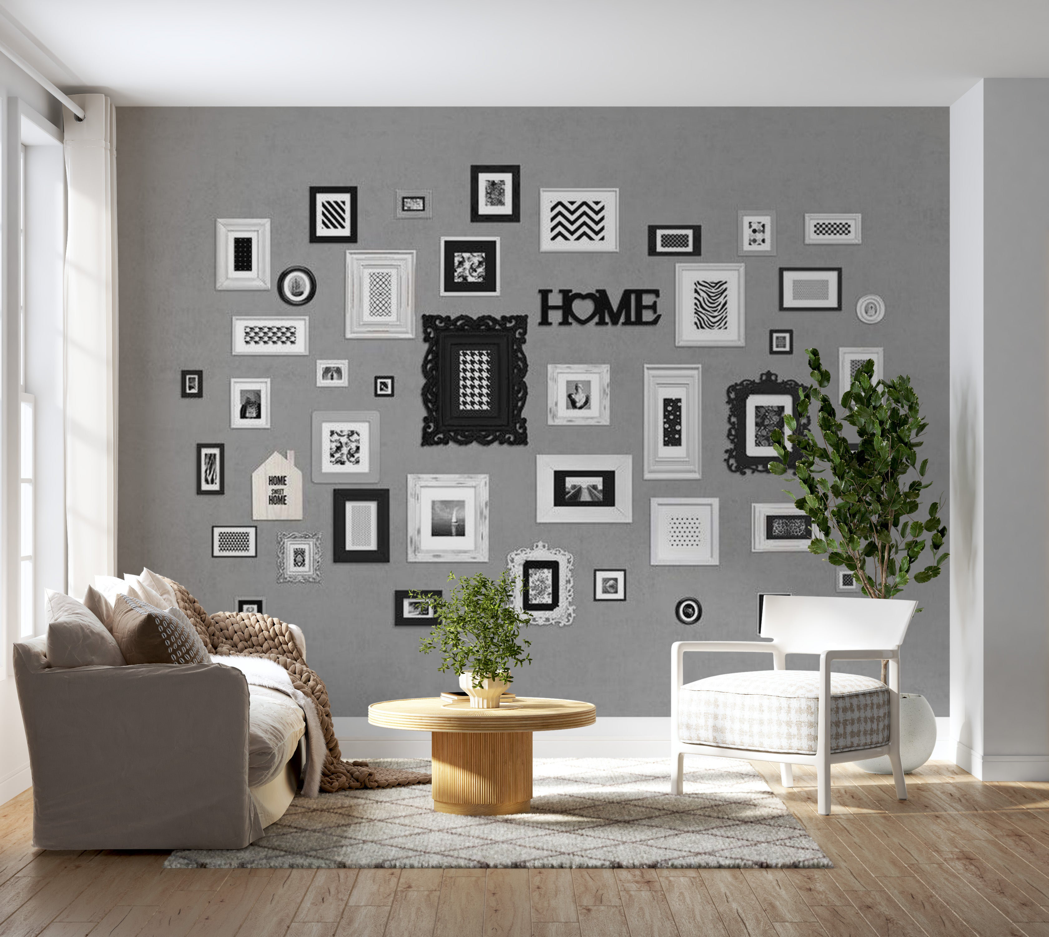 Gracie Oaks Abstract Wallpaper Wall Mural - Wall Full Of Frames ...