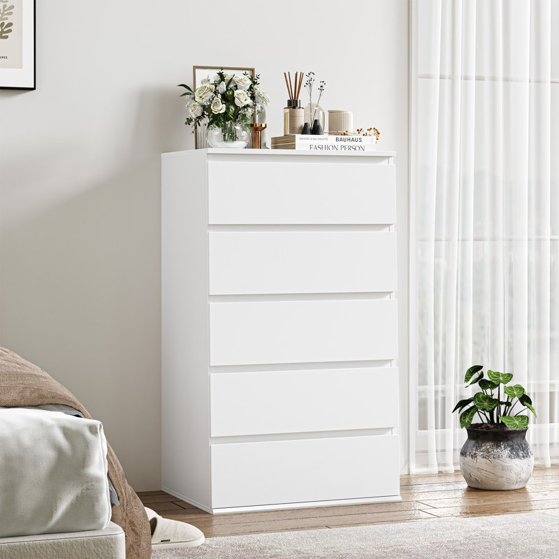 Ebern Designs Jeramey 23.6'' W 5 - Drawer Wood Dresser, Modern White or ...