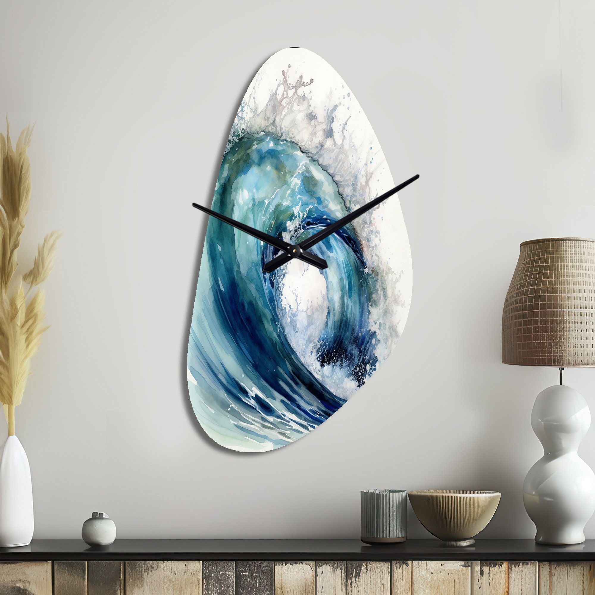 East Urban Home Ocean Wave Movement VI - Fall Shape Green Wall Clock ...
