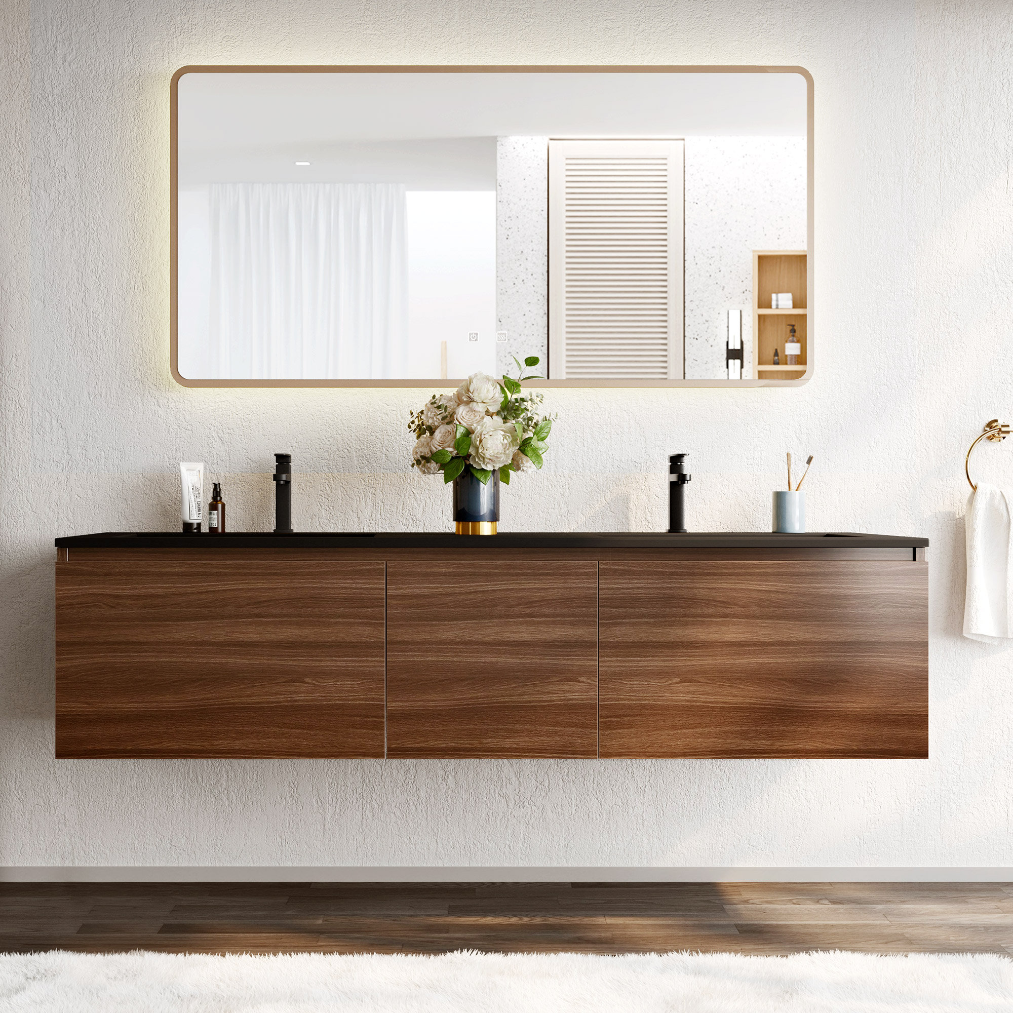 Wade Logan Caryle 59" Wall-Mounted Double Bathroom Vanity Set - Wayfair ...
