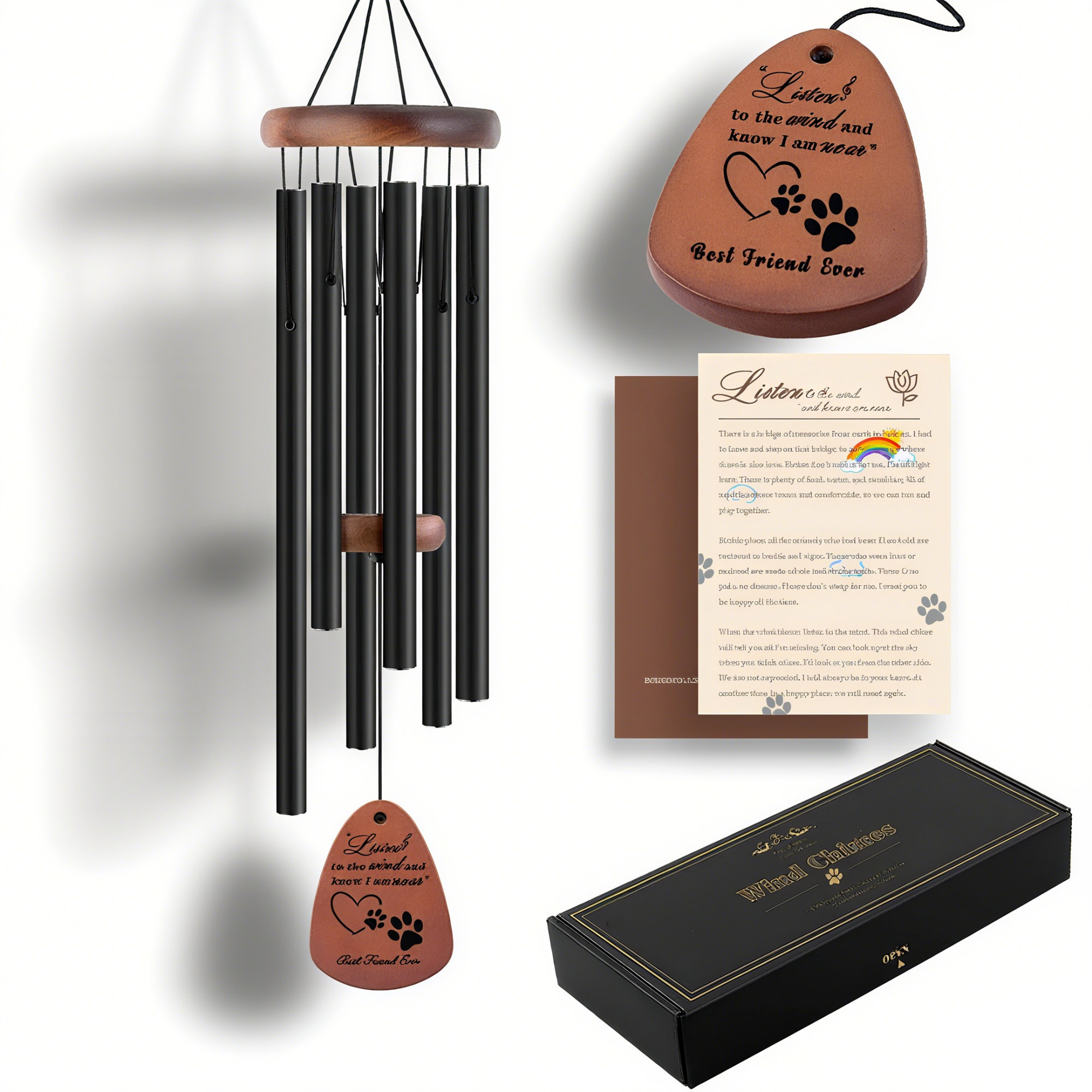 Latitude Run® 28 Inch Pet Memorial Wind Chime With Engraved Paw, Hand ...