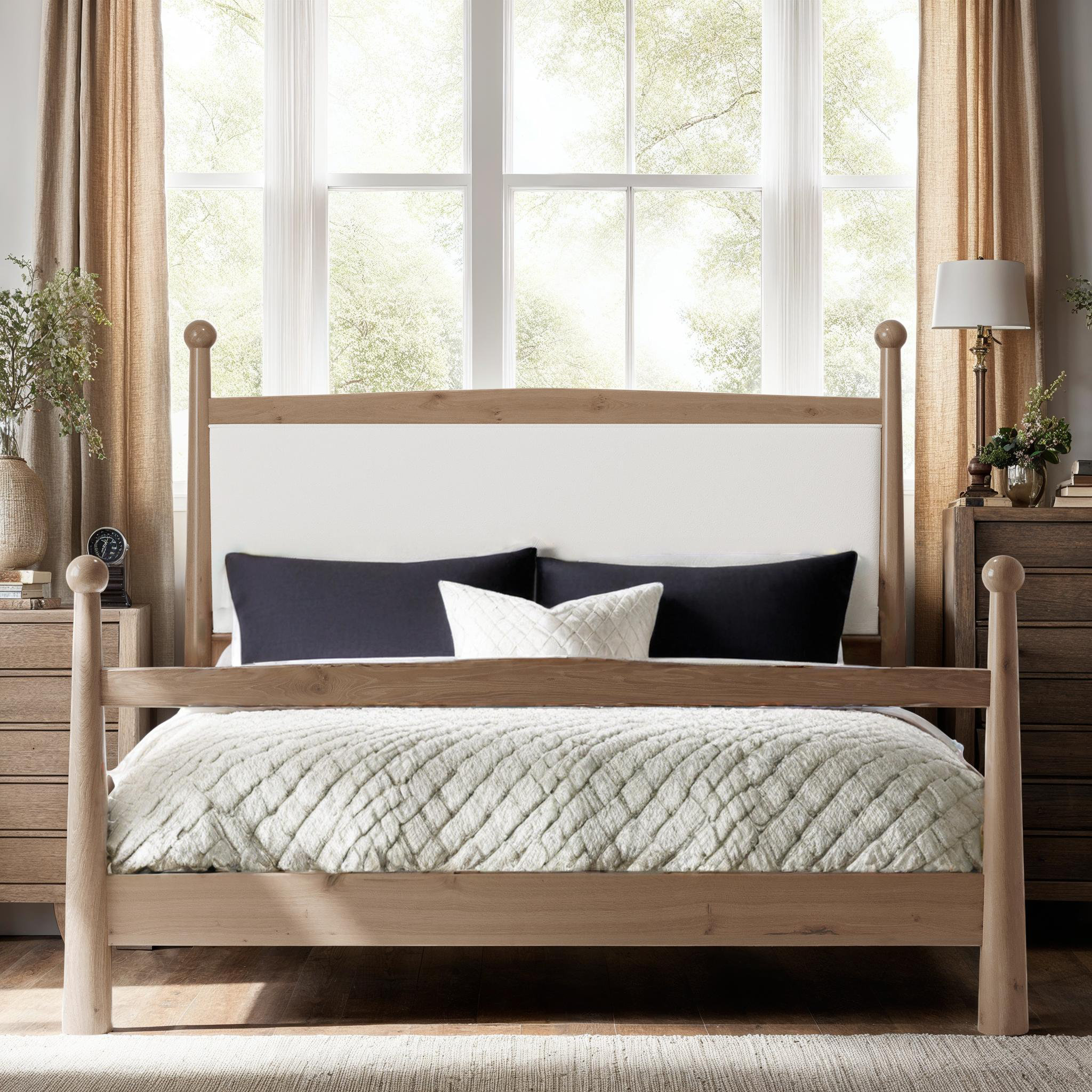 UDAMET Elegant Platform Bed, Tapered Cone Posts and Boucle Headboard ...