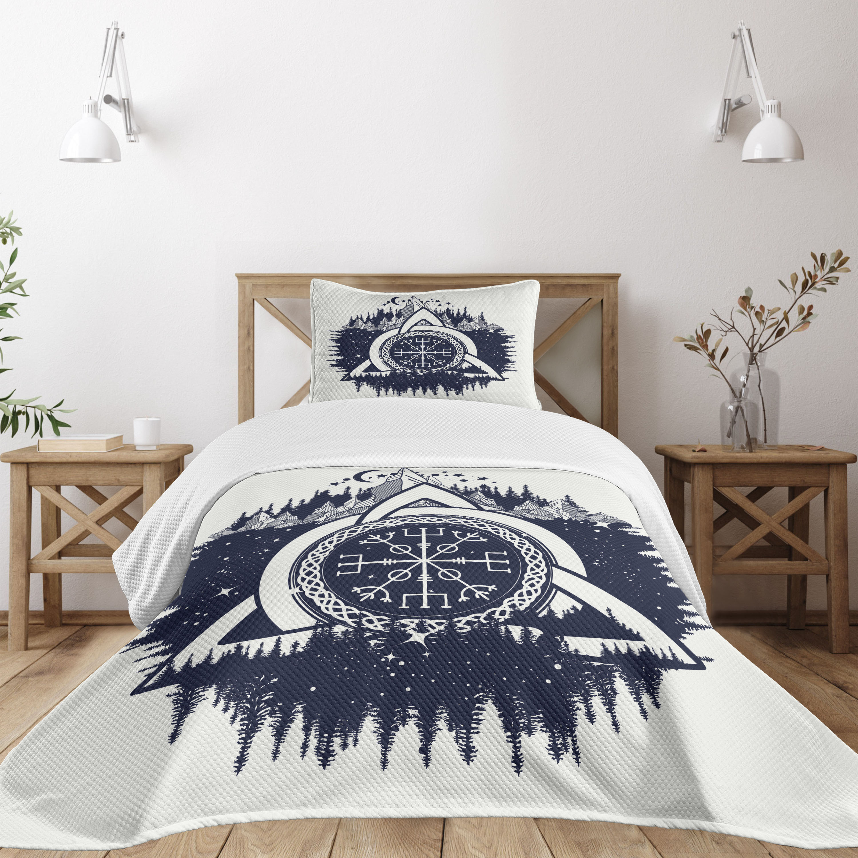 Ambesonne Blue and White Bedspread Set Celtic Knot Tridents Dark Blue ...